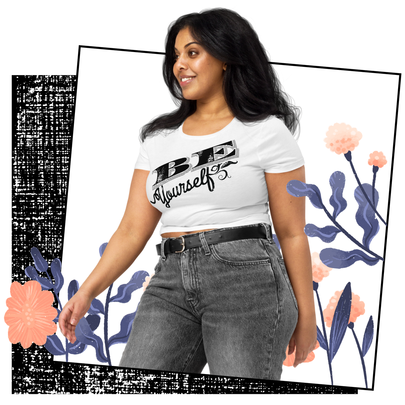 Retro Crop Top - Monochrome Be Yourself Typography Design | WearisN